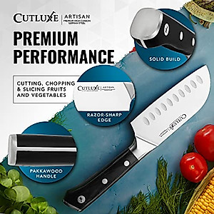 Cutluxe Santoku Knife – 5" Multipurpose Kitchen Knife for Cutting Slicing & Chopping – Forged High Carbon German Steel – Full Tang & Razor Sharp – Ergonomic Handle Design – Artisan Series