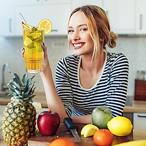 16oz Ribbed Drinking Glasses Set of 4, Clear Reusable Ribbed Glassware, Iced Coffee Cup, Cocktail Can Beer Glasses Cups with Straws, Vintage Wine Tea Water Glass Tumbler, Cute House Warming Gifts