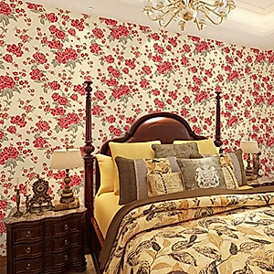 Red Vintage Floral Pattern Contact Paper Shelf Liner Self Adhesive for Cabinets Shelves Drawer Arts and Crafts Decal 17.7x78.7 Inches