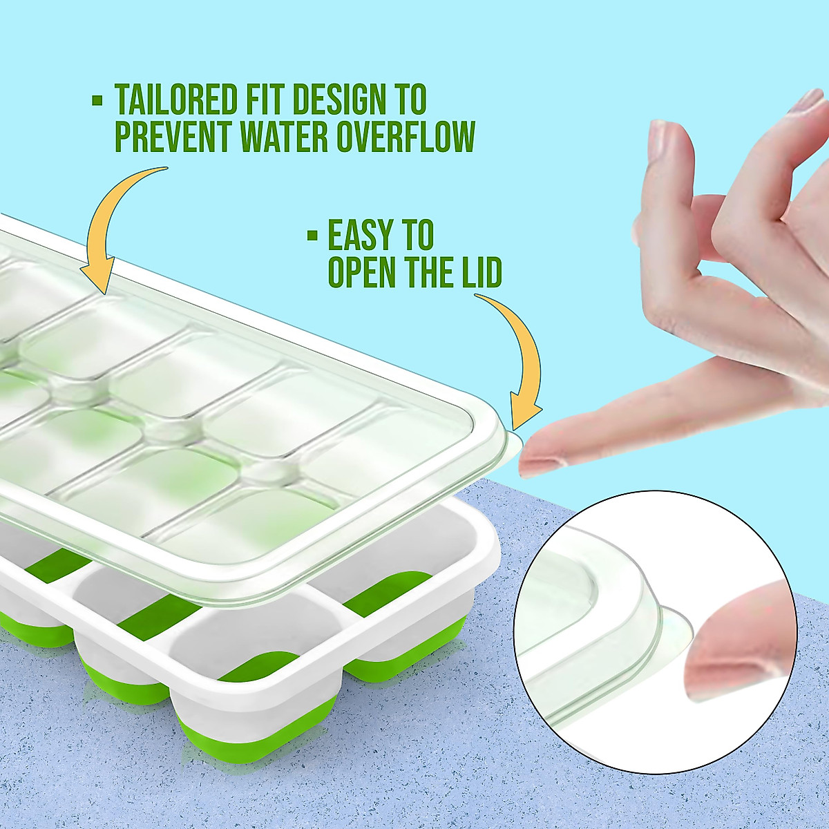 CKE Ice Cube Tray with Lid, 4 Pack Easy-Release 56 pcs Stackable Ice Molds, Plastic Silicone Ice Cube Trays for Freezer with Spill Resistant Removable Lid for Cocktail, Baby Food, Coffee