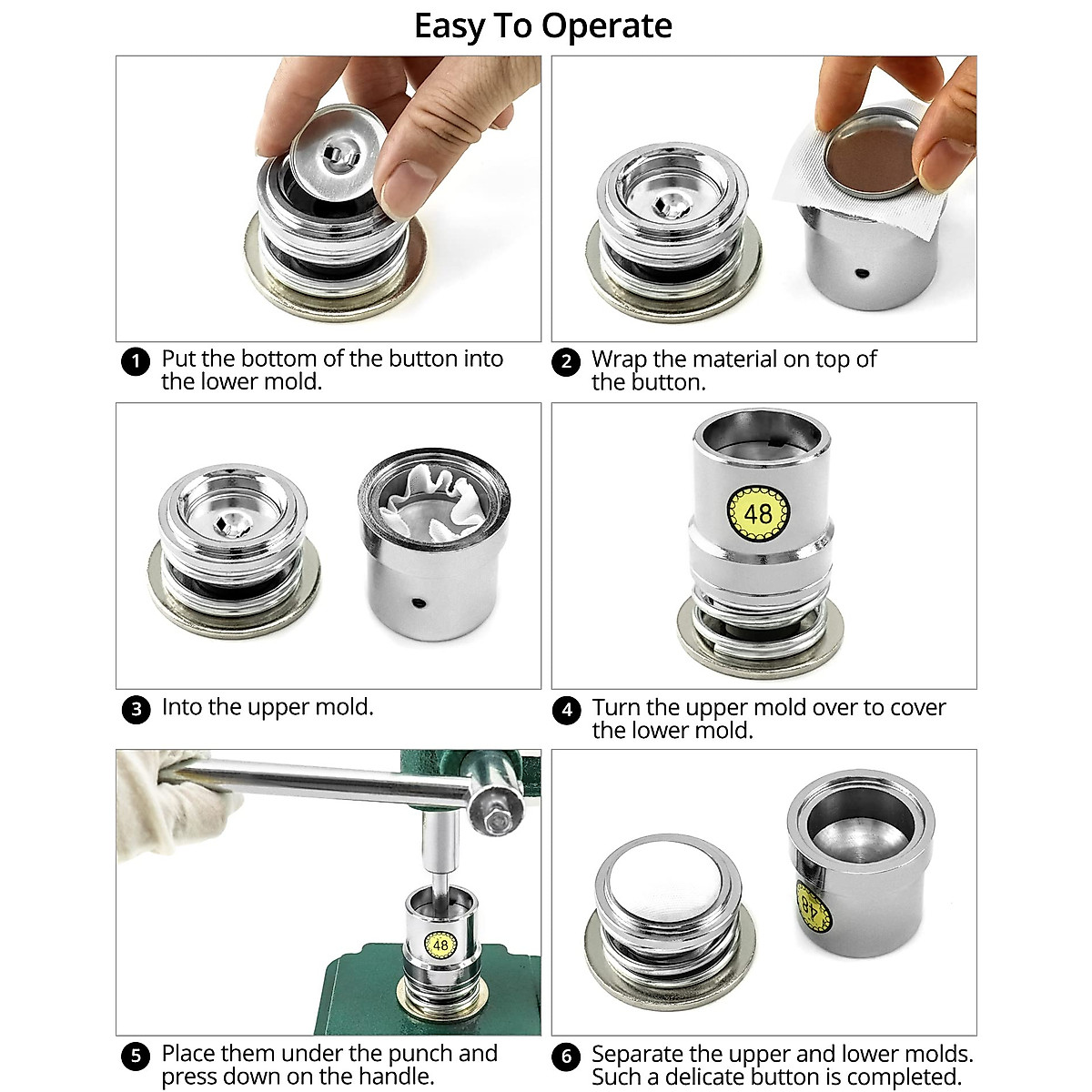 QWORK Button Maker Kit with 3 Sizes Die Sets and 300 Buttons, 11/16", 1", 1-3/16" (18, 25, 30mm) Diameter Hand Fabric DIY Button Making Punch Cloth Button Cover Making Machine Tool