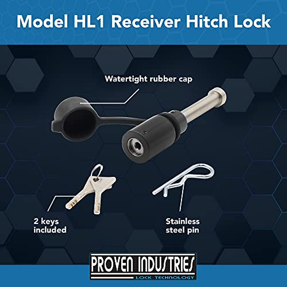 Proven Industries Model HL1 Receiver Hitch Pin Lock, Fits 2-Inch or 2 1/2-Inch Receivers, Made in The USA, (Black)