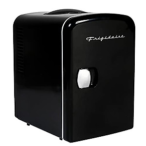 Frigidaire Mini Portable Compact Personal Fridge Cooler, 4 Liter Capacity Chills Six 12 oz Cans, 100% Freon-Free & Eco Friendly, Includes Plugs for Home Outlet & 12V Car Charger – Black