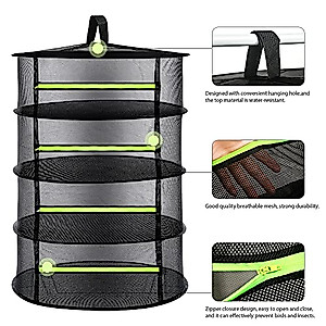 SDOM Herb Drying Rack 4-Layer 2ft with Zipper, Hanging Drying Rack with Hook or Hydroponic Plant/Plants Herb Drying, Foldable Drying Net