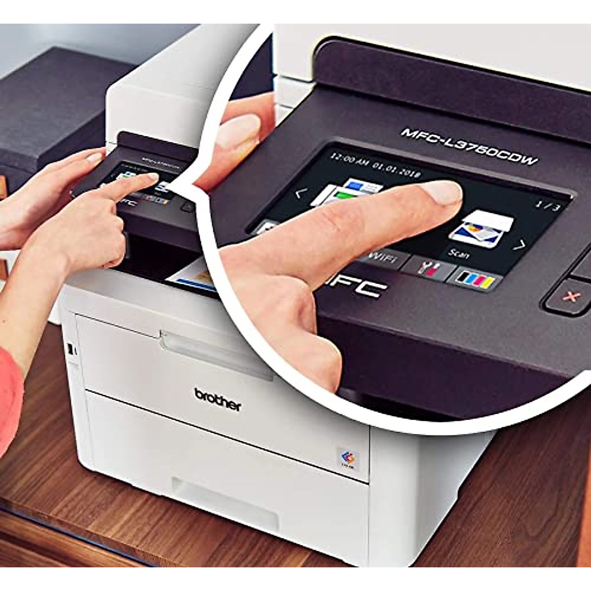 Brother MFC-L3750CDW Compact Digital Color All-in-One Printer, Duplex Printing, Print Scan Copy Fax, 600 x 2400 dpi, 25ppm, 512MB, Compatible with Alexa - Bundle with JAWFOAL Printer Cable