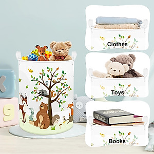 Clastyle 63L Large Woodland Animal Tree Kid Laundry Hamper with Handle for Boy Girl Collapsible Clothes Toy Storage Basket with Lid for Bedroom Bathroom Nursery