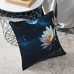 Flower and Moon Print Throw Pillow Cover Corduroy Soft Pillowcase with Hidden Zipper Decorative Cushion Covers for Sofa Living Room Home Decors 18"X18"