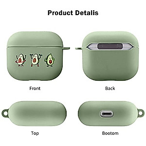 JOYLAND Cartoon Avocado Case for AirPods 3 2021 with Keychain,Funny Avocado Case for Women Men Girls Boys,Green Smooth TPU Silicone Protective Cover Compatible with Apple AirPod 3rd Generation 2021