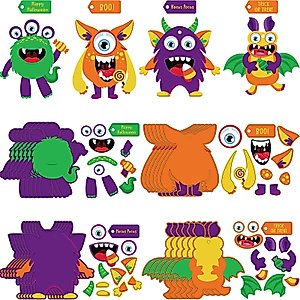 24 Sets Halloween Craft Paper Ornaments Halloween Craft Kits DIY Craft Halloween Paper Decorative Kit Art Craft DIY Handcraft Supplies for Game Activities