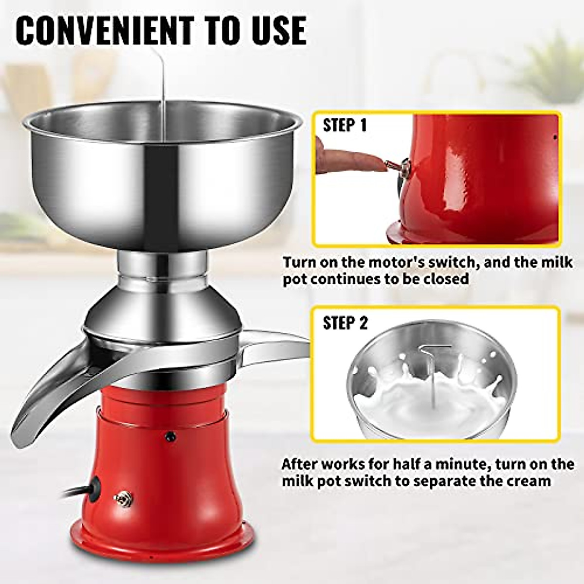VEVOR Milk Cream Centrifugal Separator, Normal, Red