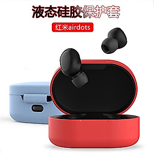 2 Pack DAYJOY Soft Silicone Protective Case Cover Compatible with Redmi Airdots 3 Earbuds, Protective Skin Sleeve with Key Chain (Black+Blue)
