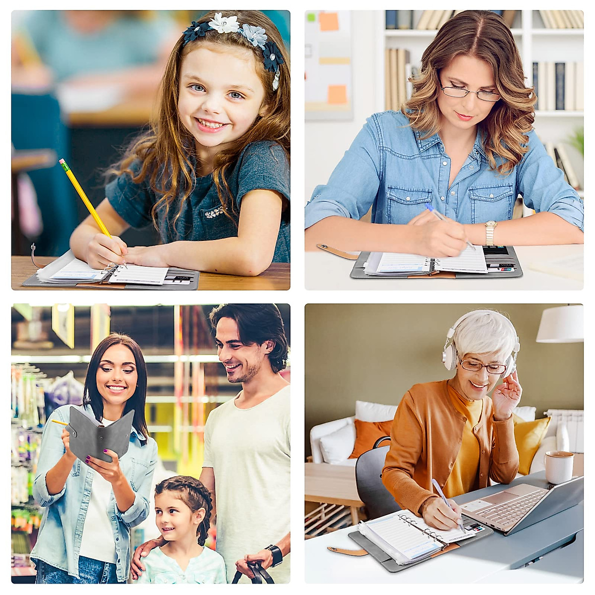 HAKPNEW Money Saving Binder, A6 Budget Binder with Zipper Envelopes, Calculator, Budget Sheets and Cash Envelopes for Budgeting, Budget Wallet for Budget Planner Office Home School Grey