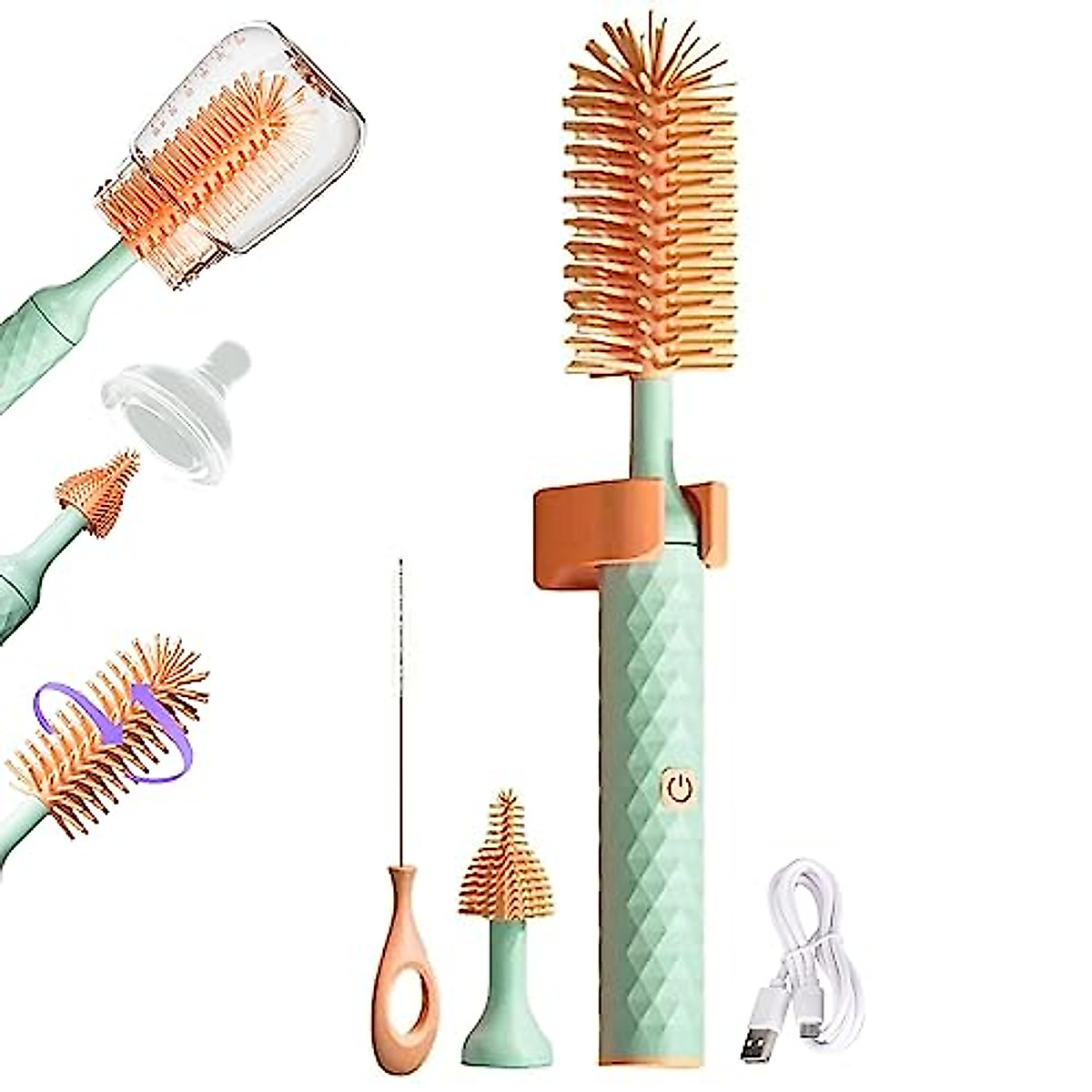 vljsfkh Bottlespark Bottle Cleaner, Bottle Spark Cleaner, Electric Baby Bottle Cleaner, Automatic Bottle Cleaner Brush Bottle Soap, 360 Rotation, Soft, Waterproof, Wall Hanging, USB Charging