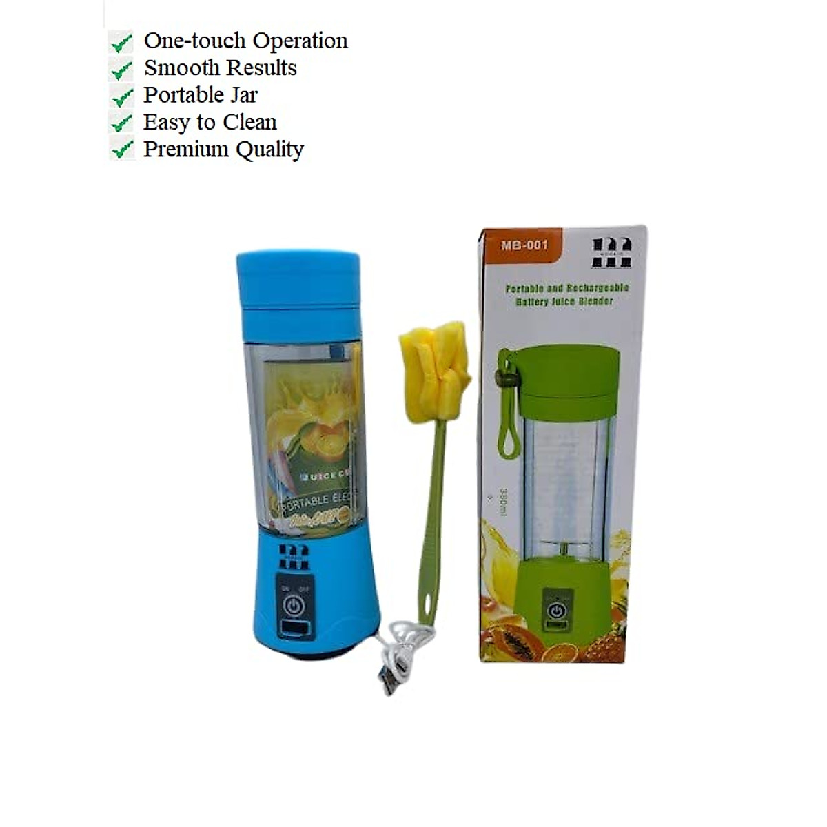 MODAIO Portable Mini Juicer Blender for Milk Shakes, Fruit Juice and Smoothies, Six 3D Blades Ice Crushing Rechargeable with USB, 13oz (Blue)