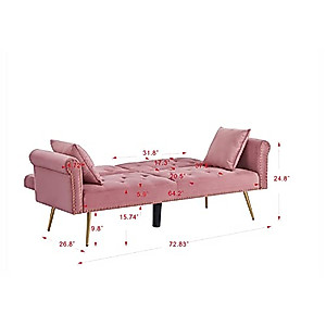 FANYE 3-in-1 Tufted Upholstered Daybed Futon Sofabed Loveseat W/Reclining Split Backrest and Metal Legs,2-Seaters Sofa Soft Cushions Love Seat Convertible Sleeper Couch Bed for Living Room, Twin, Pink