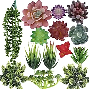 CEWOR 14pcs Fake Succulents Unpotted Realistic Textured Succulent Plants Mini Artificial Succulent Plants Faux, Premium Decor for DIY Crafting Home Floral Wall Garden Arrangement Office Decoration