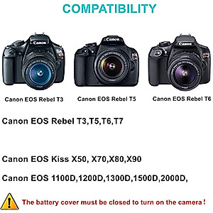 LP-E10 Dummy Battery for Canon EOS Rebel T3 T6 T5 T7 1100D 1200D 1300D 1500D 2000D Kiss X50 X70 X80 X90 Cameras,ACK-E10 DR-E10 Power Adapter Kit by Tengdaxing