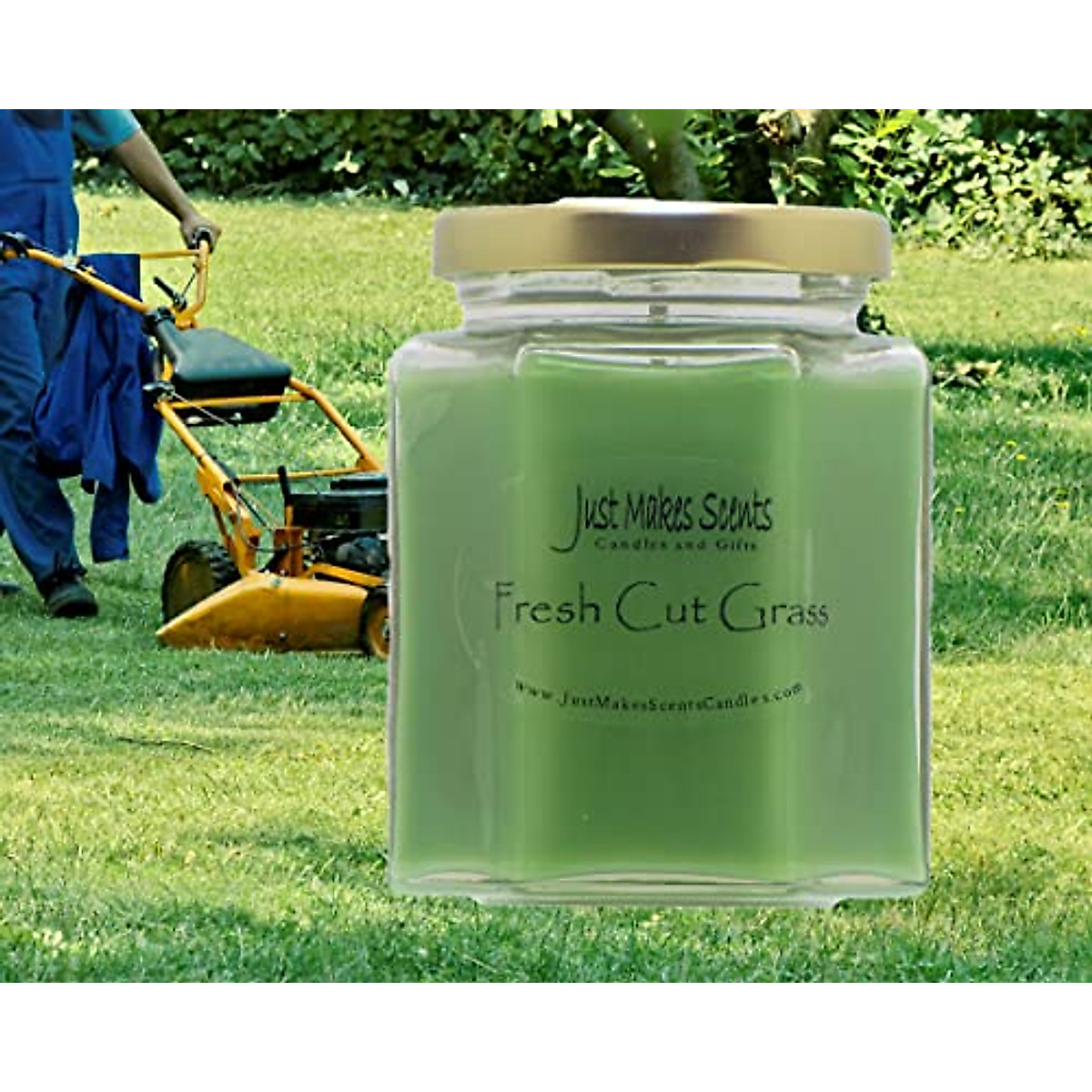 Fresh Cut Grass Scented Blended Soy Candles | Grass Fragrance | Hand Poured in The USA by Just Makes Scents (8 oz)