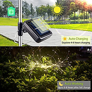 Solar Garden Lights, Solar Firework Lights 180 LEDs,Solar Powered String Light Warm White, DIY Chandelier for Garden, Patio, Yard, Flowerbed, Parties (2 Pack)