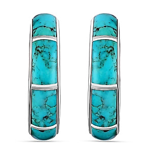 Shop LC Santa Fe Style 925 Sterling Silver Turquoise J- Hoop Earrings Engagement Women Boho Western Birthday Gifts for Women