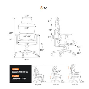 Newtral Ergonomic Desk Chair with Fully Adaptive Lumbar Support - Home and Ofiice Chair for Back Pain with 4D Armrest, Adjustable Headrest, Mesh Back, Tilt Lock, Computer Task Chair