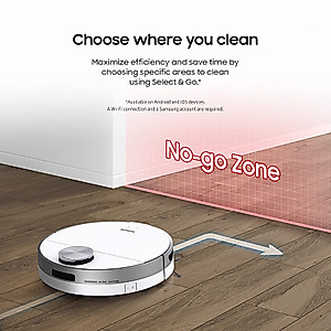 SAMSUNG Jet Bot+ Robot Vacuum Cleaner w/ Clean Station, Automatic Emptying, Precision Cleaning, 5-Layer Filter, Intelligent Power Control for Hardwood Floors, Carpets, Area Rugs, VR30T85513W/AA, White
