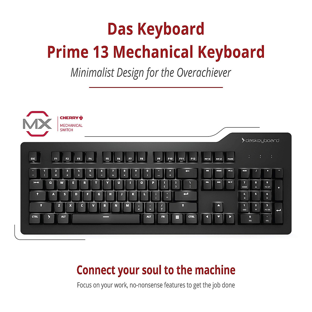 Das Keyboard Prime 13 Backlit Wired Mechanical Keyboard, Cherry MX Brown Mechanical Switches, Clean White LED Backlit Keys, USB Pass-Through, Aluminum Top Panel (104 Keys, Black)