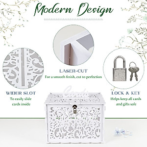 CYAOOI White Wedding Card Box with Lock, PVC Gift Card Box for Wedding Reception, DIY Wedding Money Envelope Card Box for Graduation Party Birthday Baby Shower Decorations