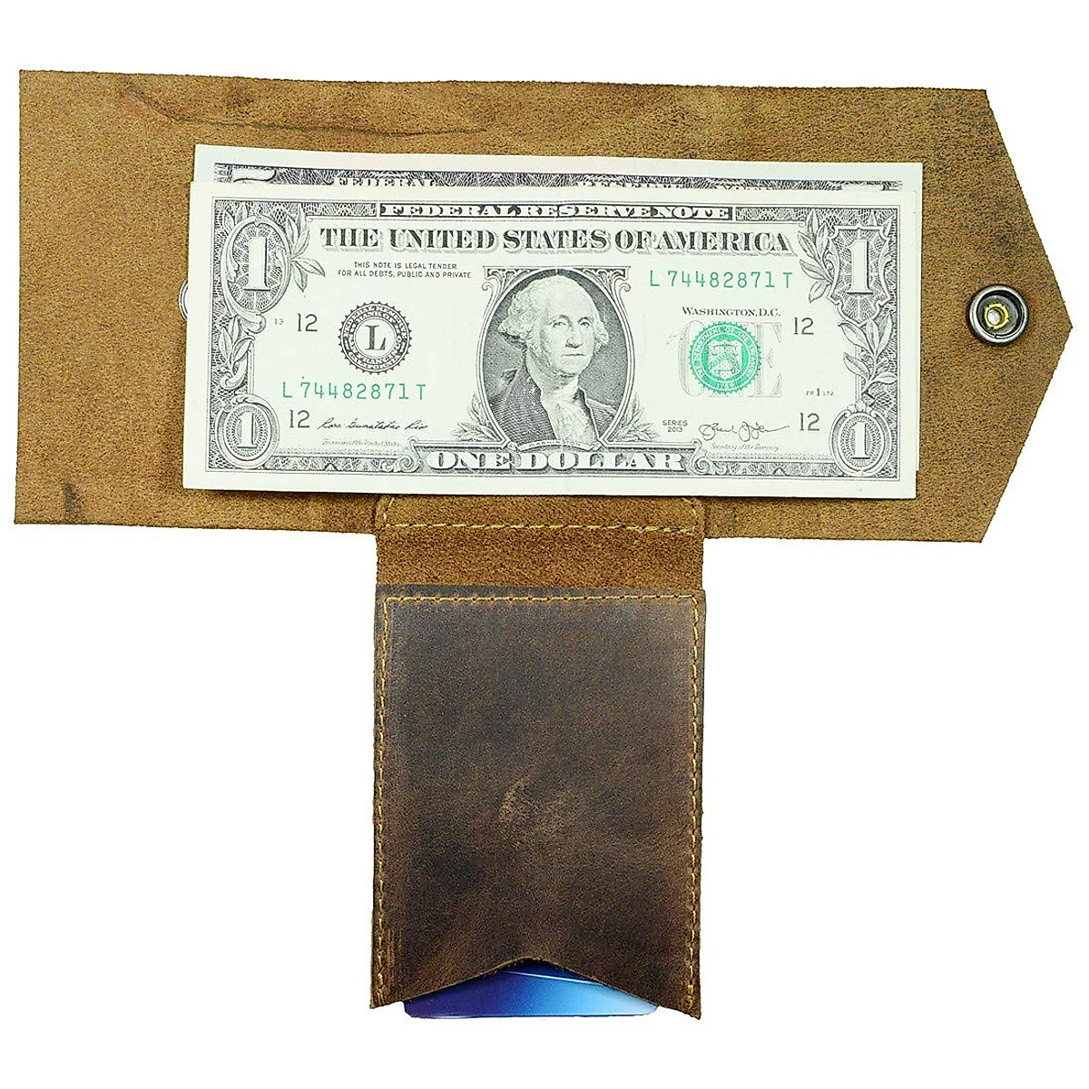 Hide & Drink, Leather T-Shape Wallet, Holds Up to 4 Cards Plus Flat Bills, Cash Organizer, Everyday Accessories, Handmade Includes 101 Year Warranty :: Bourbon Brown