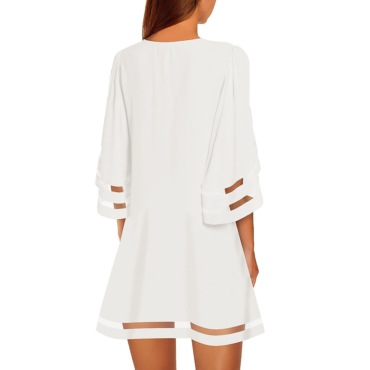 LookbookStore White Dresses for Graduation Shift Dress White Graduation Dress Women's Casual 3/4 Sleeve Dress for Women Summer Loose Tunic Wedding Guest Dresses Brilliant White Size L Size 12 14