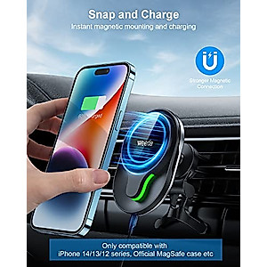 Weetla Fits iPhone MagSafe Car Mount Charger,Magnetic Wireless Car Charger for Air Vent Mount Compatible with iPhone 14/13/12 Series and Magnetic Cases,Black