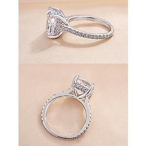 RODIFFY 4CT Cushion Cut Solitaire Engagement Ring,Silver CZ Simulated Diamond Promise Ring(Size:7)