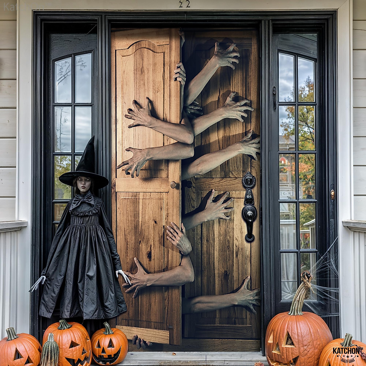 KatchOn, 3D Halloween Door Stickers - 79x30 Inch | Halloween Door Decorations, Halloween Door Decals for Halloween Decorations Door | Halloween Front Door Stickers for Halloween Party Decorations