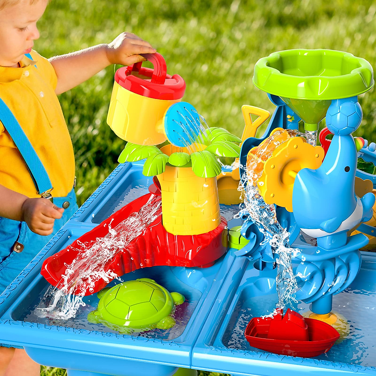 Bennol Sand and Water Table, 4 in 1 Outdoor Sand Water Play Table Beach Toys for Toddlers Kids Boys Girls, Outdoor Activity Summer Toys for Toddlers Age 1-3 3-5