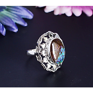 Ravishing Impressions Genuine Ammolite Gemstone 925 Solid Sterling Silver Ring Handmade Jewelry For Women