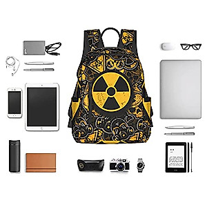 Radioactive Symbol Yellow Doodle Casual Backpack Bookbag Hiking Outgoing Daypack Laptop Pack For Women Men'S Boys Girls