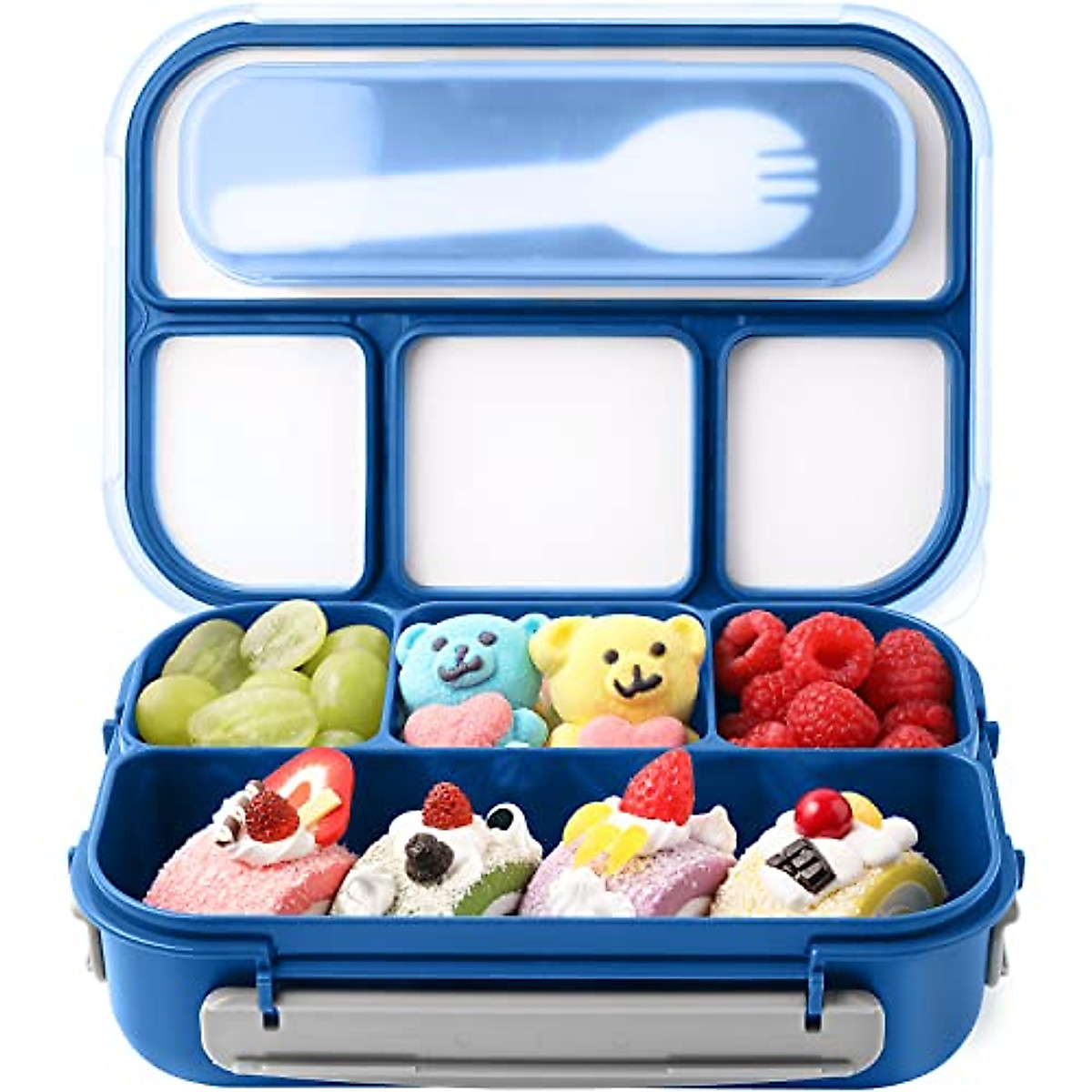 Amathley Adult Lunch Containers for Adults/Kids/Toddler,1300ML-4 Compartment Bento Box,Microwave & Dishwasher & Freezer Safe,BPA Fre (Blue)