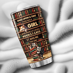 HUBUPU Cat Lovers For Tumblers, Tumbler 20 Oz With Lid And Straw, Book Gifts, Girl Loved Books And Cats