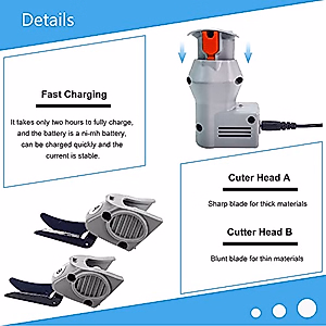 WBT-1 Electric Scissors for Cutting Fabric Cordless Electric Fabric Scissors Cloth Cutter with 2 Blades (1 Battery)