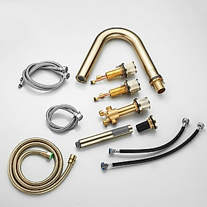 Bath Mixer Taps 5-Hole Bath Taps with Shower Attachment Brass 360° Rotation Bathtub Faucet with Pull Out Sprayer Mixer Tap/Black