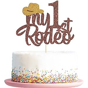 KakaSwa My 1st Rodeo Cake Topper, Shining Cowboy Cowgirl Theme Party Supplies, Western Kids First Rodeo Party / Baby Shower Decor, Brown, Brown3