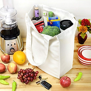 Canvas Grocery Bag - 3 Pack Large Organic Cotton Fabric Bags with Handles & Interior Pockets, Reusable Eco-Friendly Blank Cloth Totes for Groceries, Shopping, Sublimation, Travel, Bulk - 13.5x16.5x8