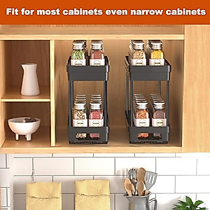 Spice Rack Organizer for Cabinet, 2 Pack Pull Out Spice Rack for Kitchen Inside Cabinets, Vertical Spice Organizer, 2-Tier Spice Cabinet Organizer Slide Out Spice Racks, 4.33''Wx10.43''Dx8.5''H