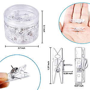 32 Pieces Reusable Push Pin Clips Photo Clips, Mini Transparent Plastic Tacks Thumbtacks Clothespins Decorative Craft Paper Clips for Cork Boards Wall Artworks Notes Photos Craft Accessories, Clear