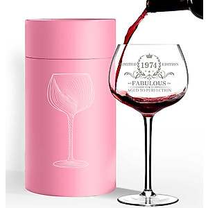 NewEleven 50th Birthday Gifts For Her, Women - Vintage 1974 50th Birthday Decorations For Women - 50 Year Old Present Ideas For Wife, Mom, Grandma, Aunt, Friends, Female - 16 Oz Wine Glass
