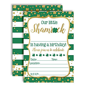 Our Little Shamrock St. Patrick’s Day Birthday Party Invitations, 20 5x7 Fill In Cards with Twenty White Envelopes by AmandaCreation