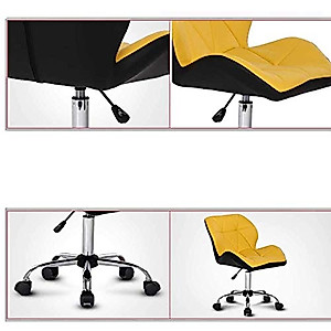 XOUVY Chair Adjustable Home Office Swivel PU Leather Computer Desk Chair Dining Chair with Chrome Legs Lift with Wheels (Color : Yellow)