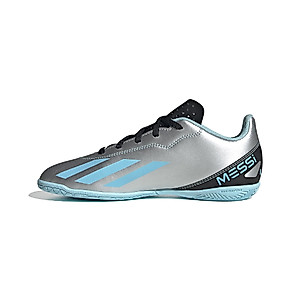 adidas X Crazyfast Messi.4 Indoor Sneaker, Silver Metallic/Bliss Blue/Core Black, 11 US Unisex Little Kid