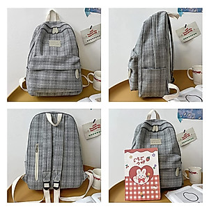 AONUOWE Light Academia Aesthetic Backpack Plaid Preppy Backpack Teen Girls Back to School Supplies Checkered Bookbags (Stone)