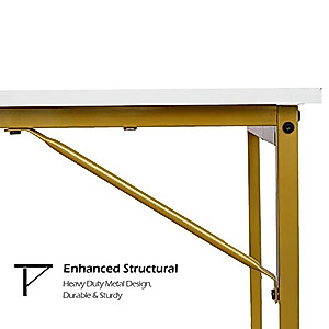 Lufeiya Computer Desk Small White Gold Writing Table for Home Office Compact Spaces 39 Inch Modern Student Study Desk,White Gold